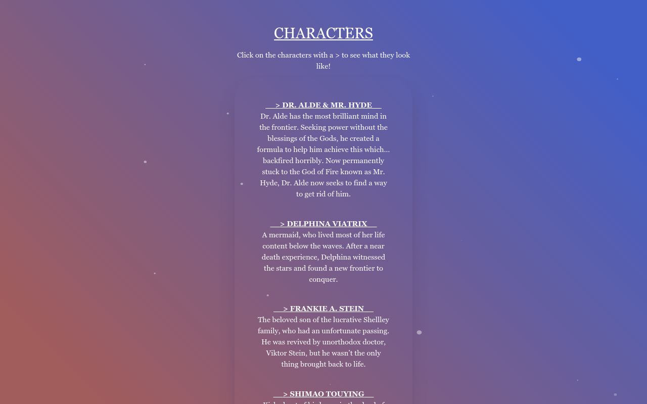 The Everlasting Frontier - Characters